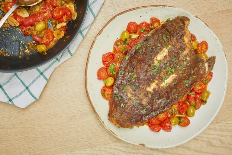Pan-fried Lemon Sole with Tomato, Olive and Caper Sauce by Great ...
